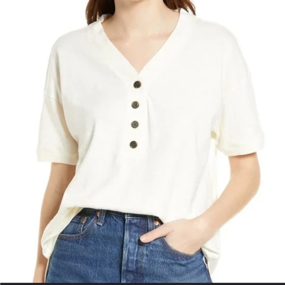Madewell | Tops | Madewell Cream Relaxed Henley Tee Size Small | Poshmark